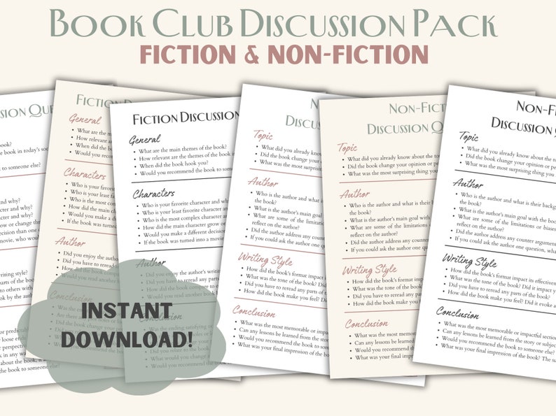 Book Club Discussion Bundle | Fiction Discussion Guide | Non-fiction ...