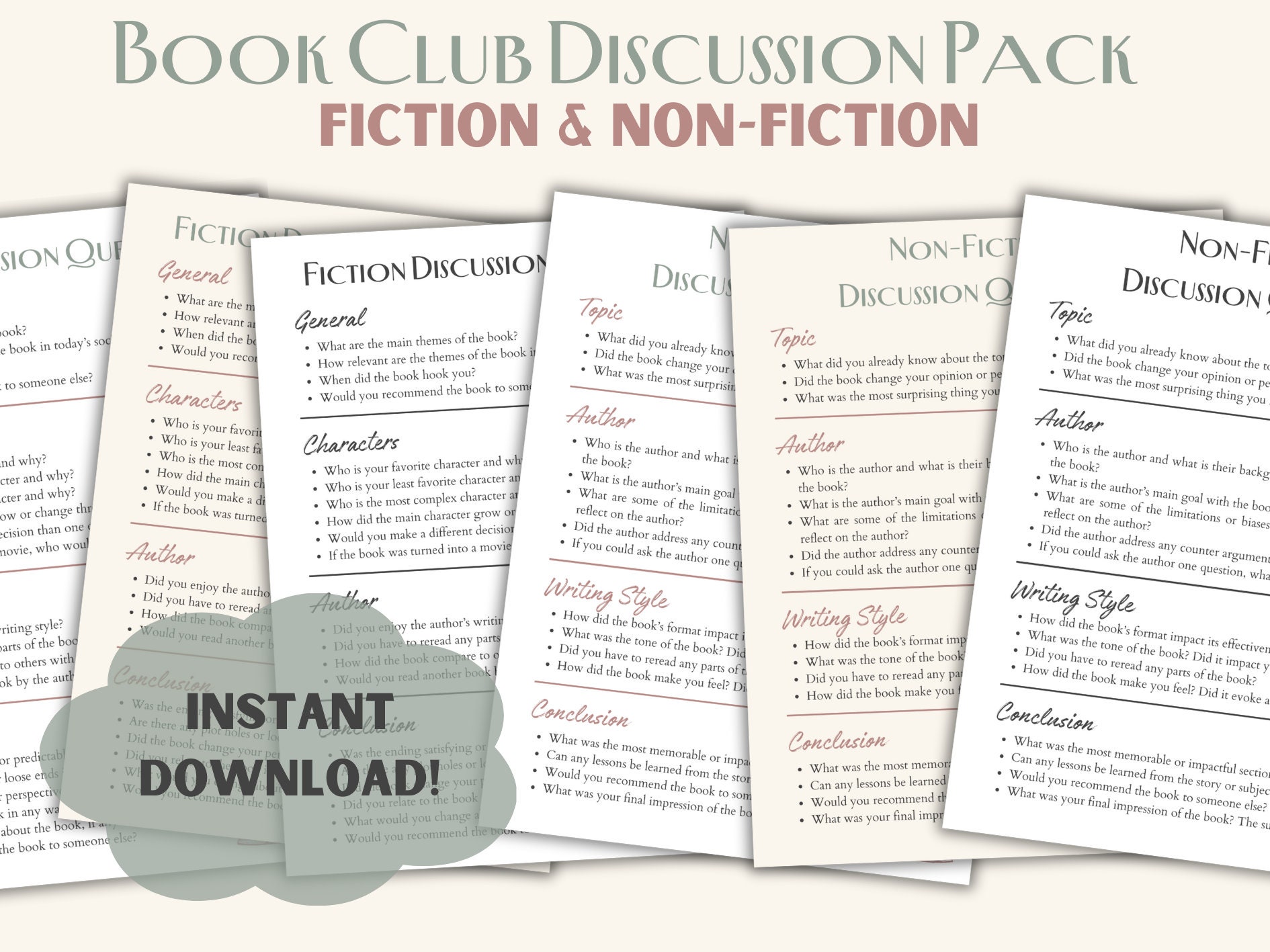 Book Club Discussion Bundle | Fiction Discussion Guide | Non-fiction ...