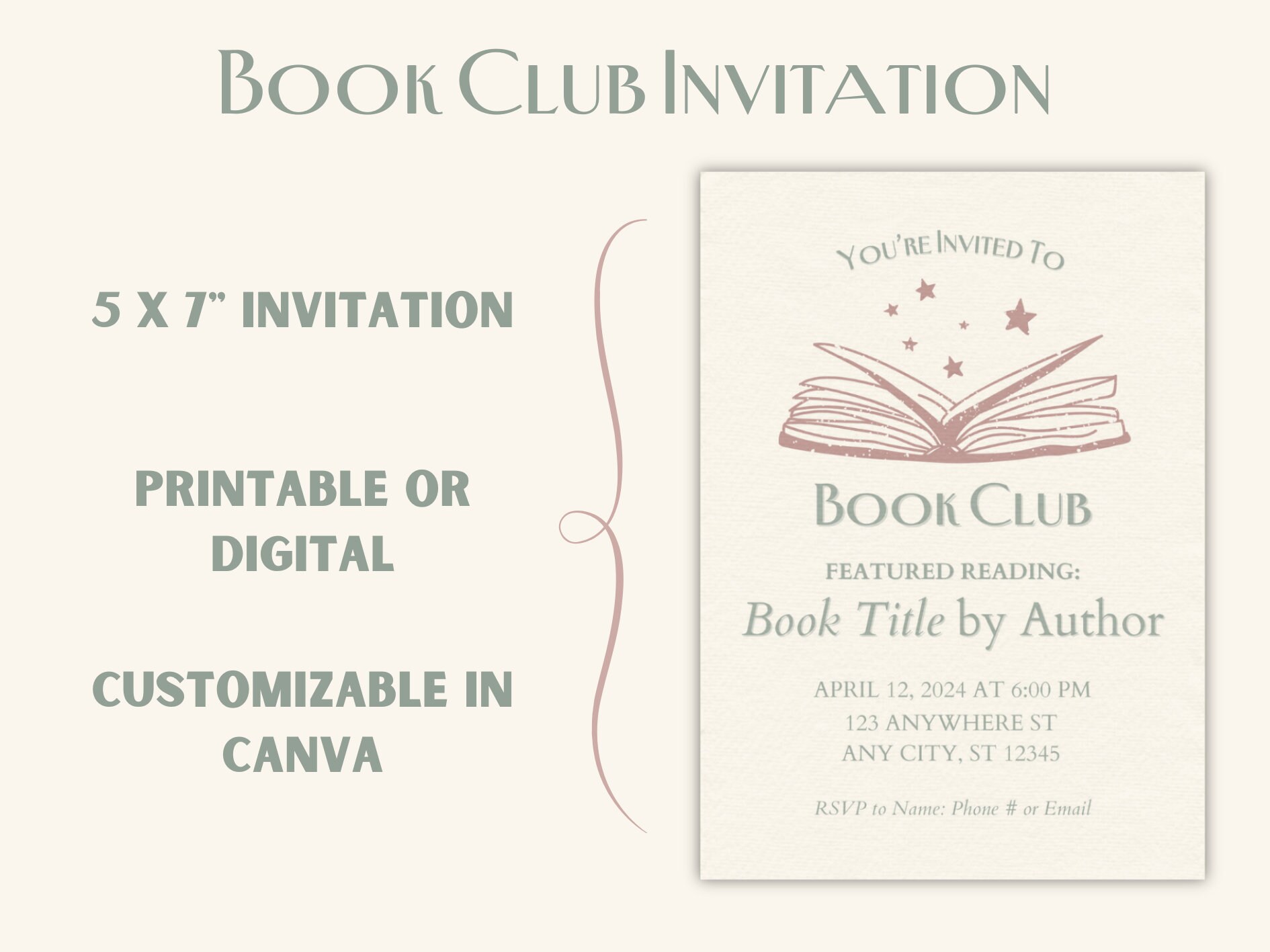 Book Club Invite | Customizable Template | Digital Download | Editable ...