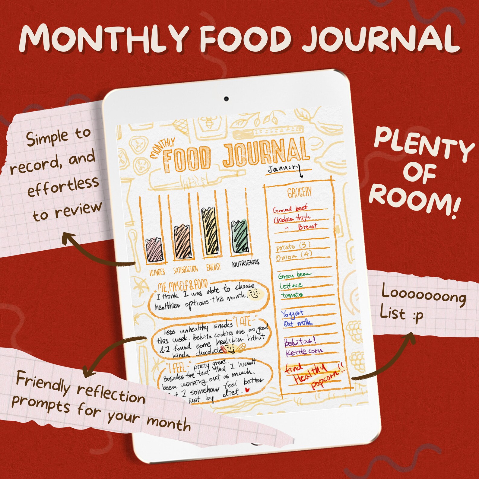 BASICSLT FOOD JOURNAL, Meal Planner, Digital Notepad, Cute Digital ...
