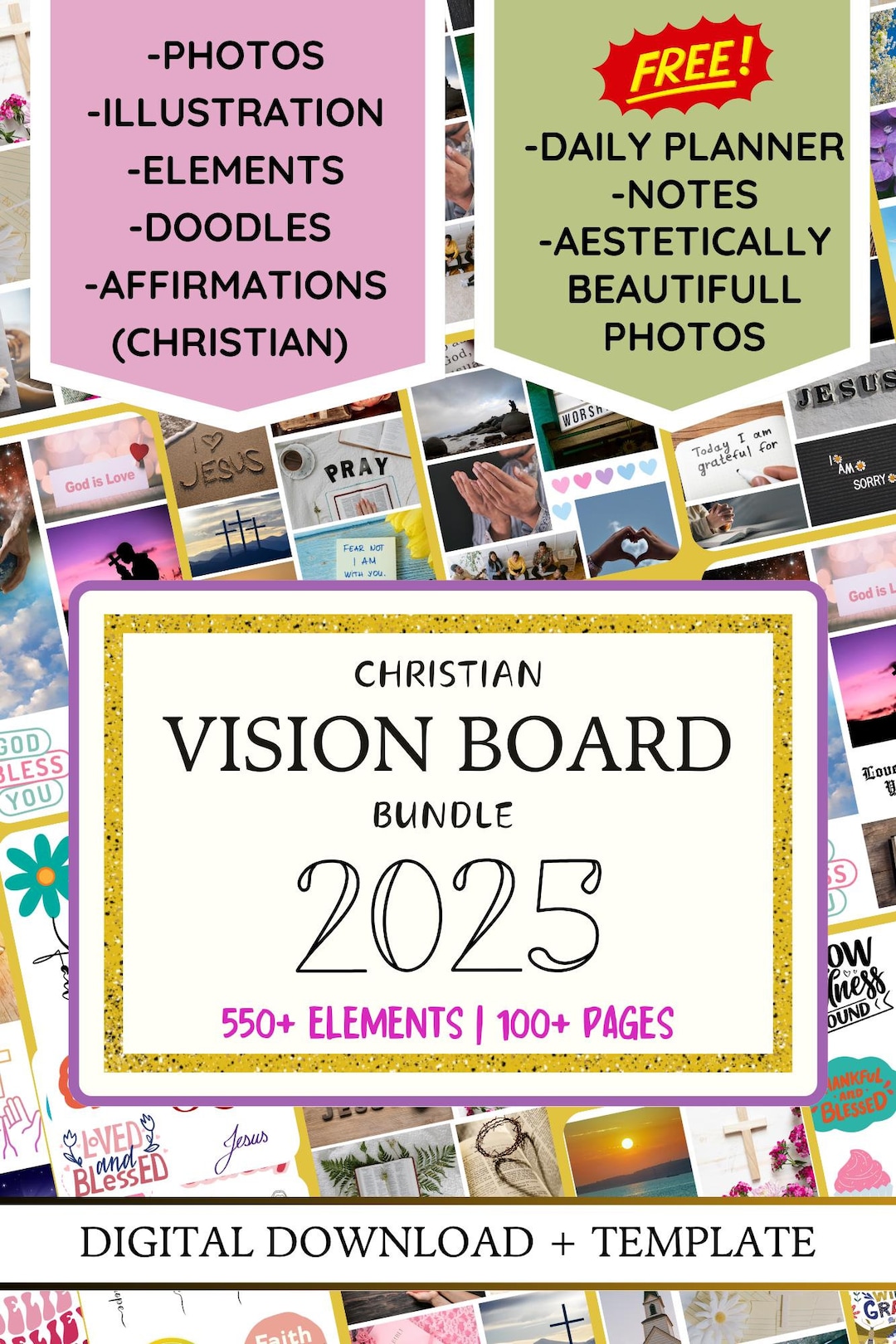2025 Christian Vision Board Bundle, Scripture Cards & Elements (digital ...