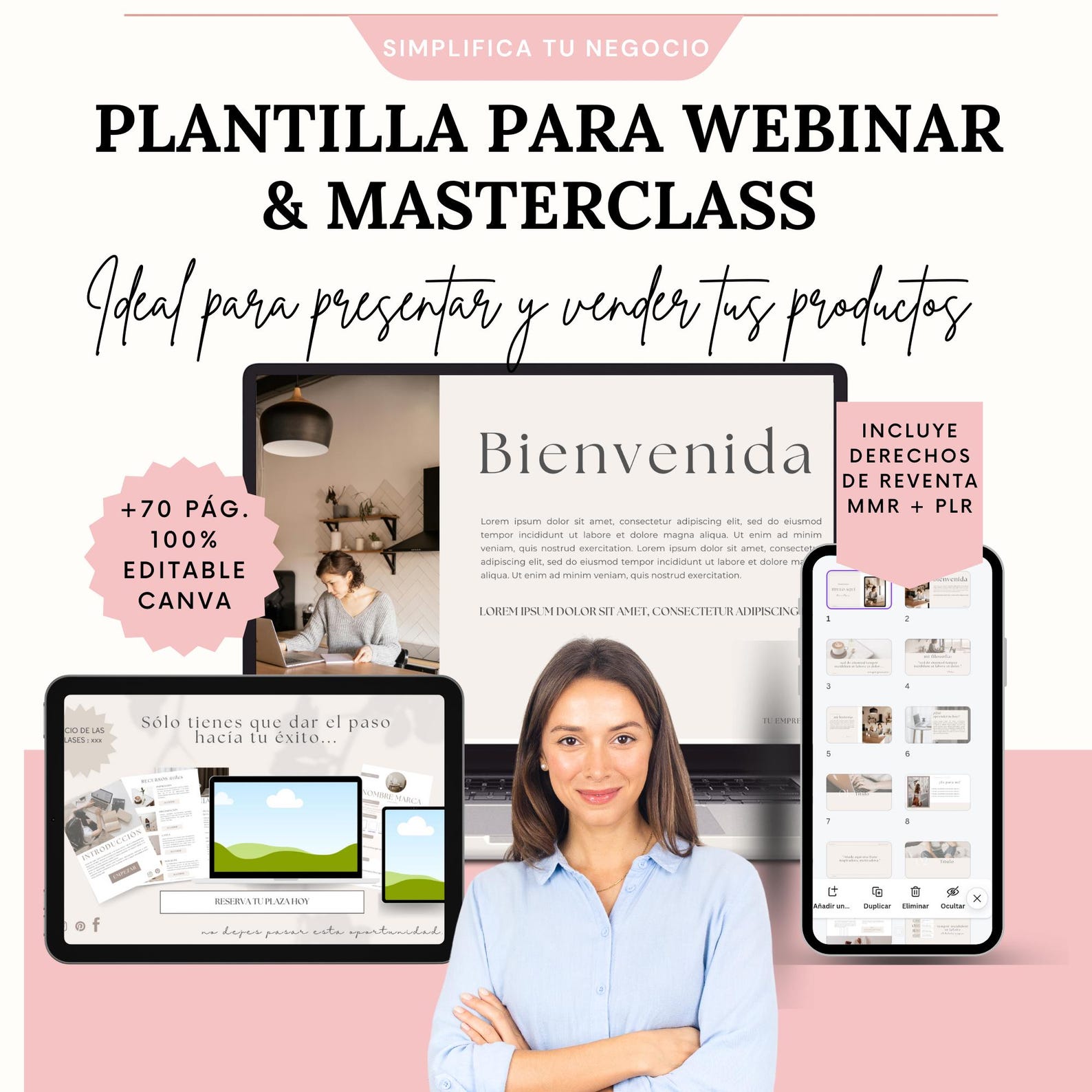 Webinar & Slide Deck Template Bundle in Spanish, Canva Template for ...