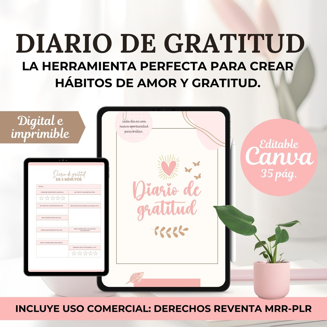 Spanish Gratitude Journal: Editable Canva Templates, Resell Rights ...