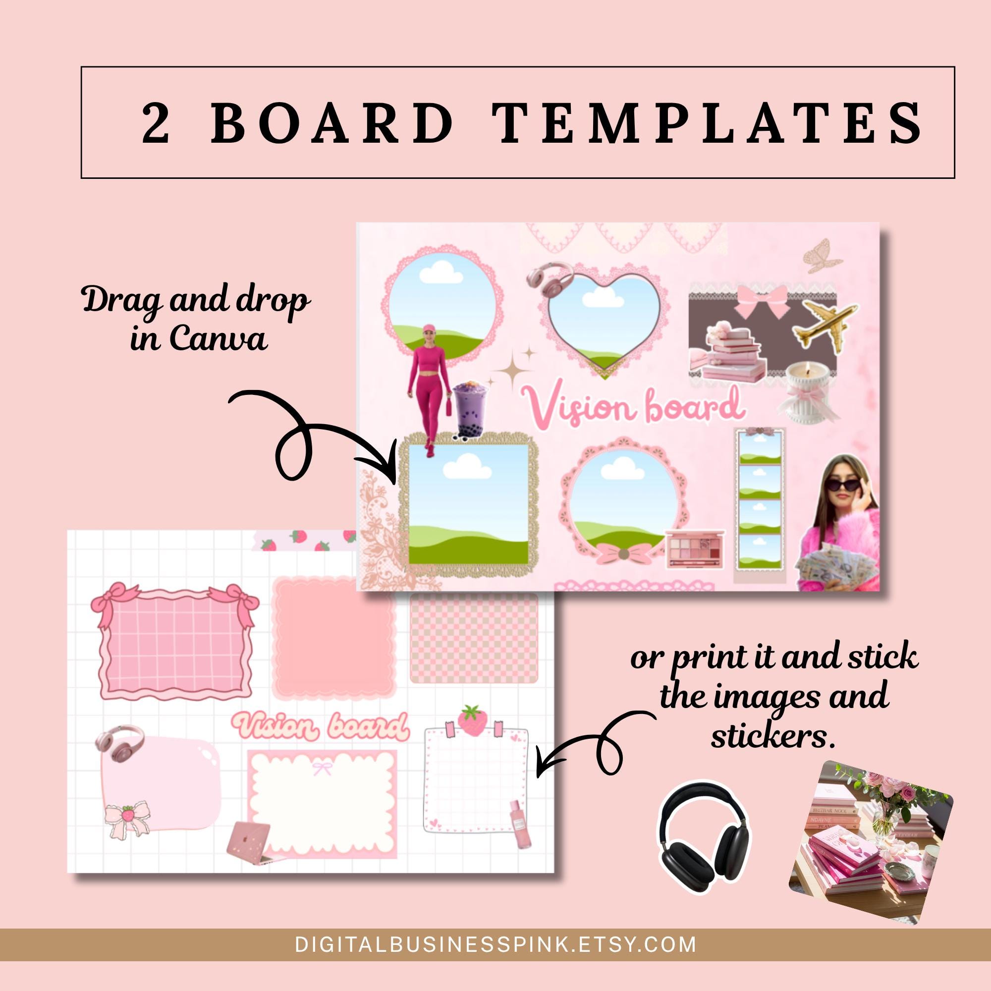 Vision Board Kit; Digital and Printable Canva Template, Manifestation ...