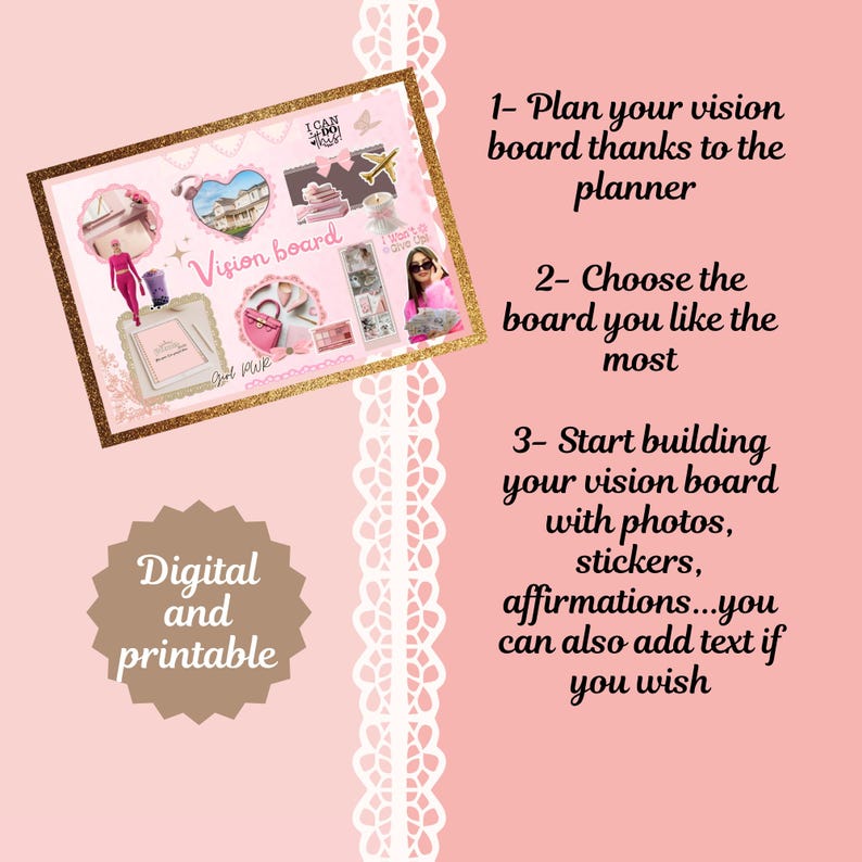 Vision Board Kit; Digital and Printable Canva Template, Manifestation ...