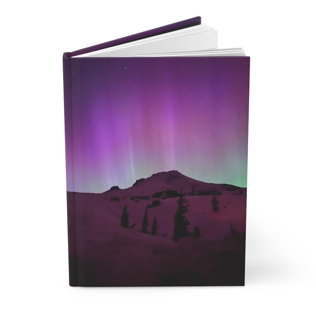 Hardcover Journal Matte, Mount Hood Northern Lights Notebook, Travel ...