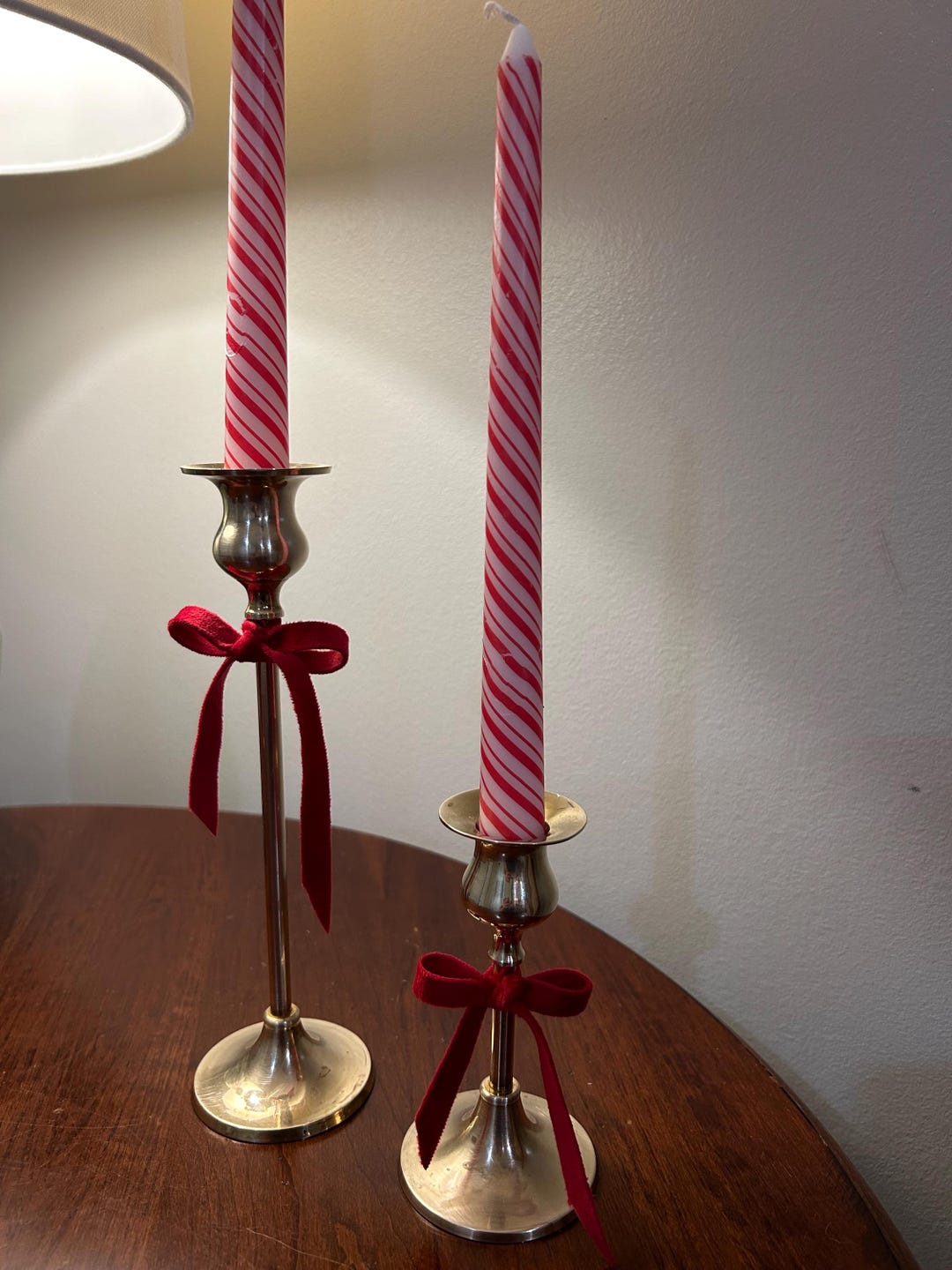 Pair of Vintage Brass Candlesticks With Removable Red Velvet Ribbon. - Etsy