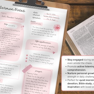 Pink Sermon Notes Printable: Christian Bible Study Template (digital ...