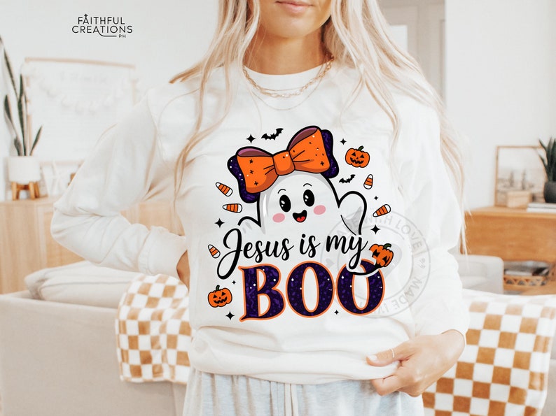 Cute Ghost Coquette Bow PNG Jesus is My Boo Christian Halloween Shirt ...