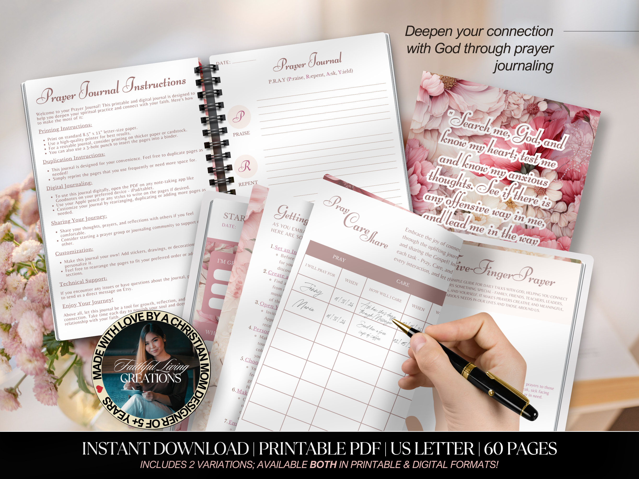 Pink Floral Prayer Journal for Women: Christian Printable (PDF) - Etsy