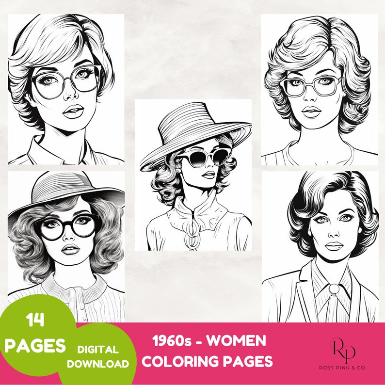 Groovy 1960s Women: Printable Retro Coloring Pages for Adults Digital ...