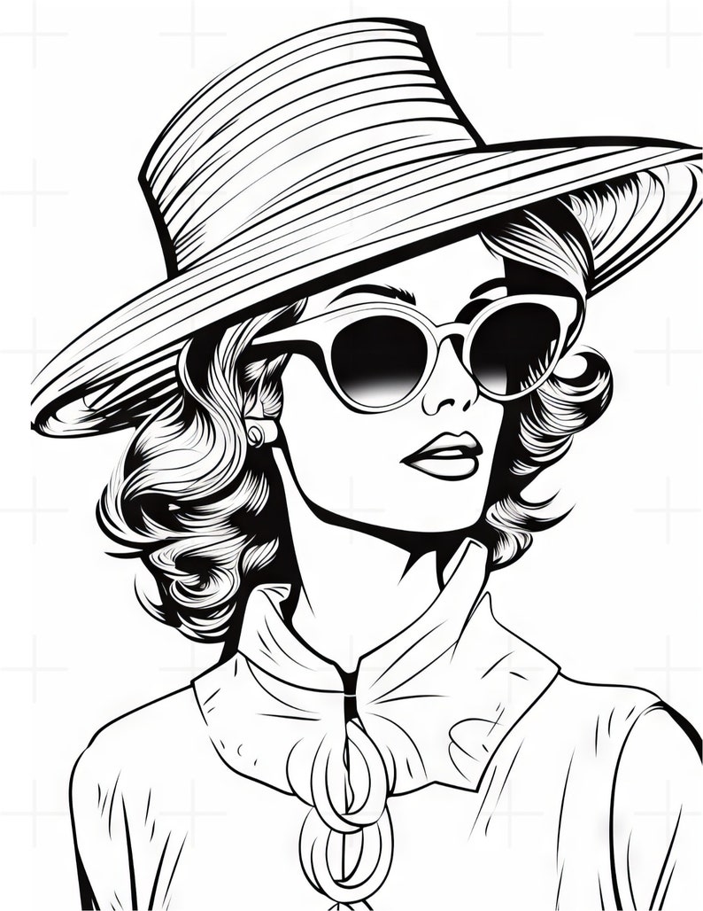 Groovy 1960s Women: Printable Retro Coloring Pages for Adults Digital ...