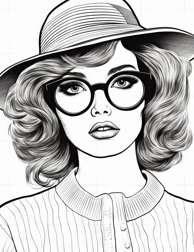 Groovy 1960s Women: Printable Retro Coloring Pages for Adults Digital ...