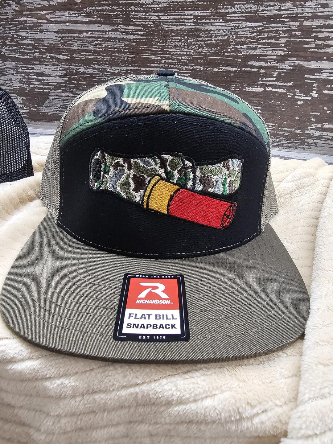 Embroidered Camo Duck Call and Shell on Richardson 112 Curved Bill or ...