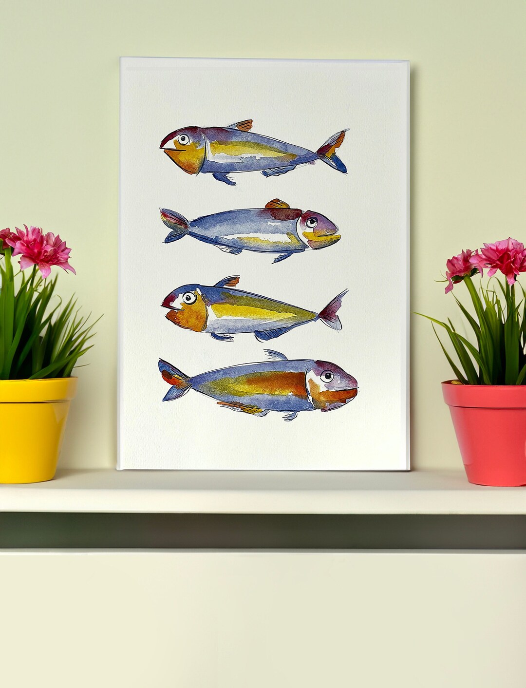 Colorful Fish Print, Second Home by the Sea Furnishing Idea. Marine ...