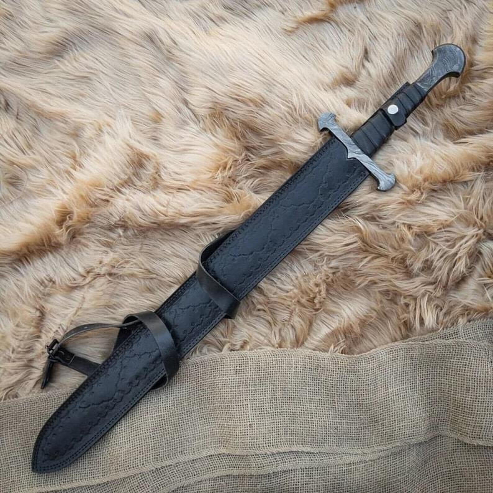 Handmade Vikings Sword Damascus Steel 30inches With Leather Sheath - Etsy