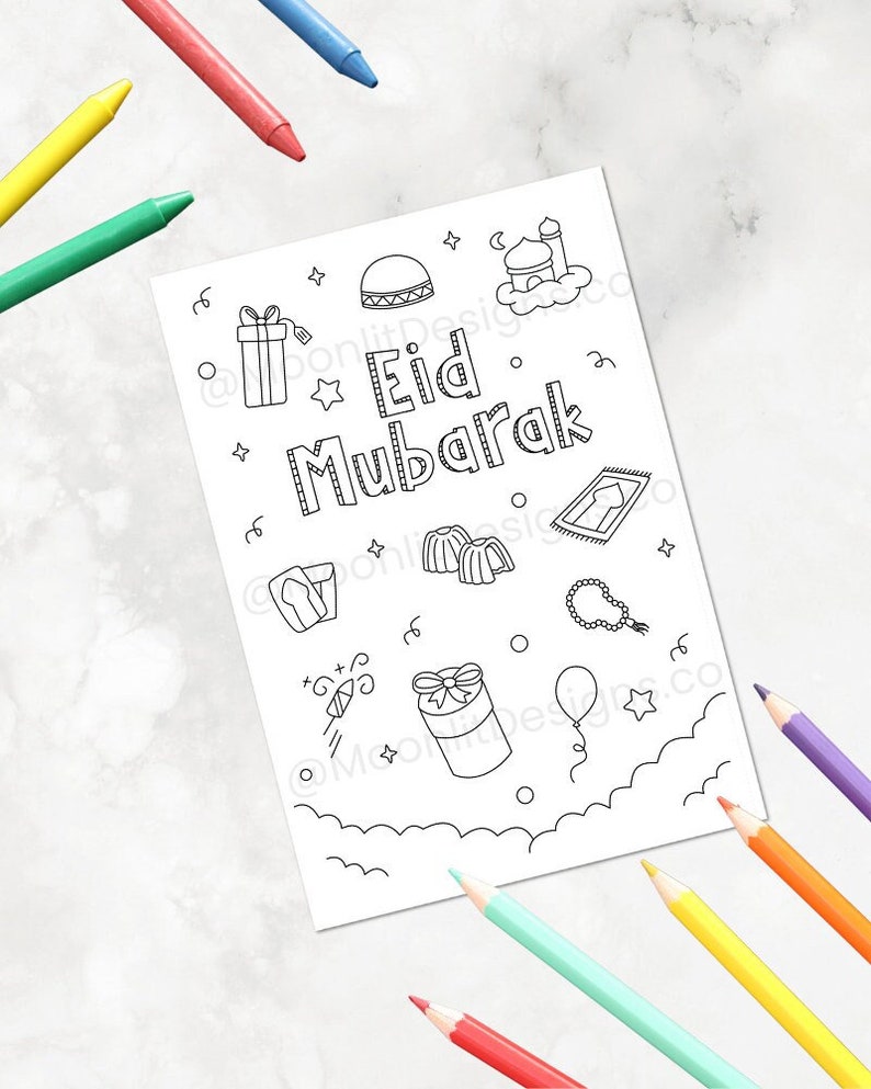 Eid Coloring Card DIGITAL | Colouring Eid Card for Kids | Instant ...