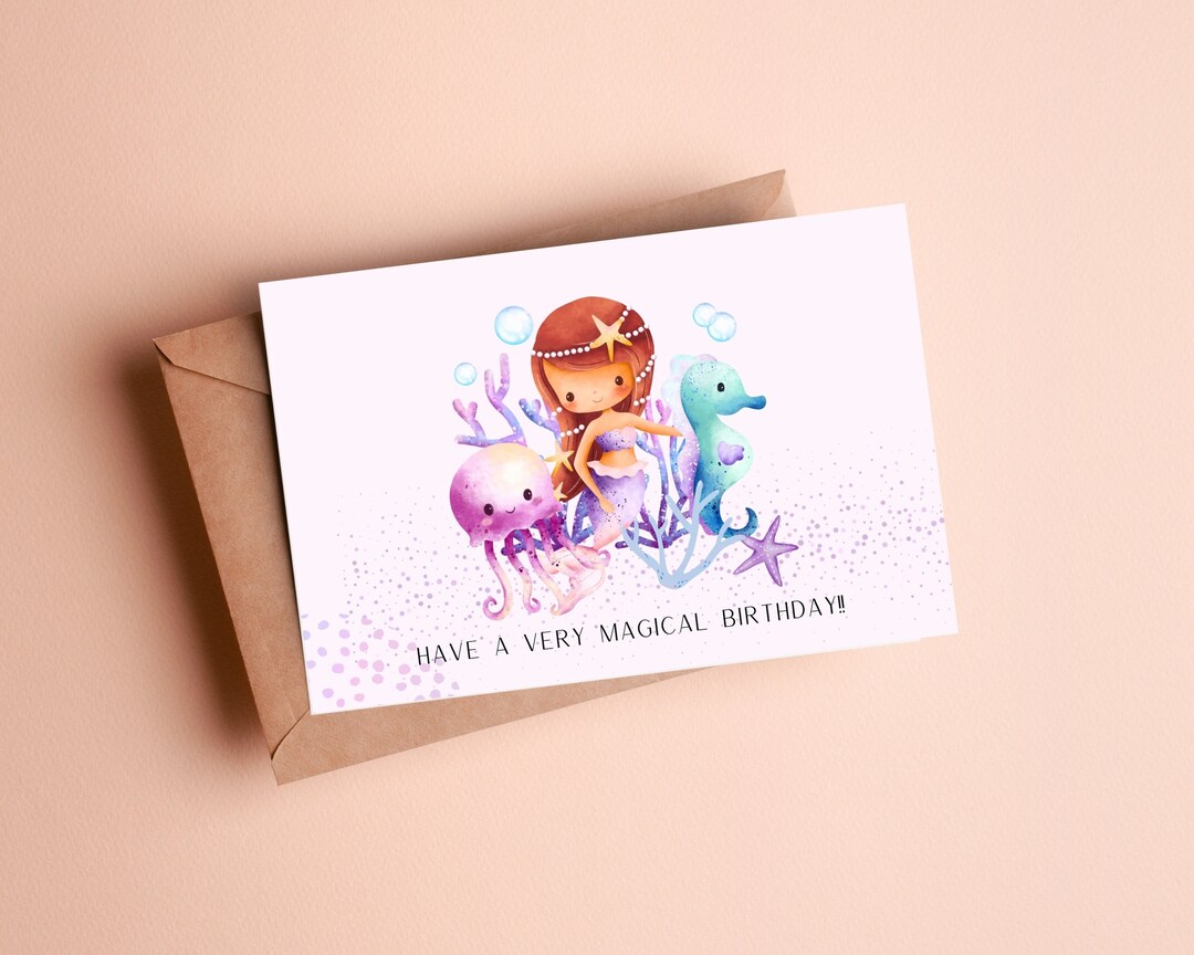 Printable Mermaid Birthday Card, Birthday Card for Little Girls ...
