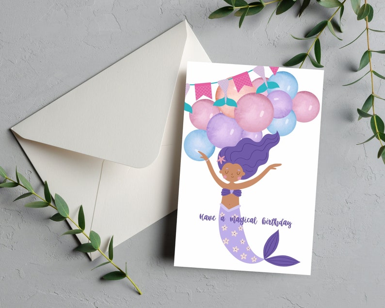 Printable Mermaid Birthday Card, Birthday Card for Little Girls ...