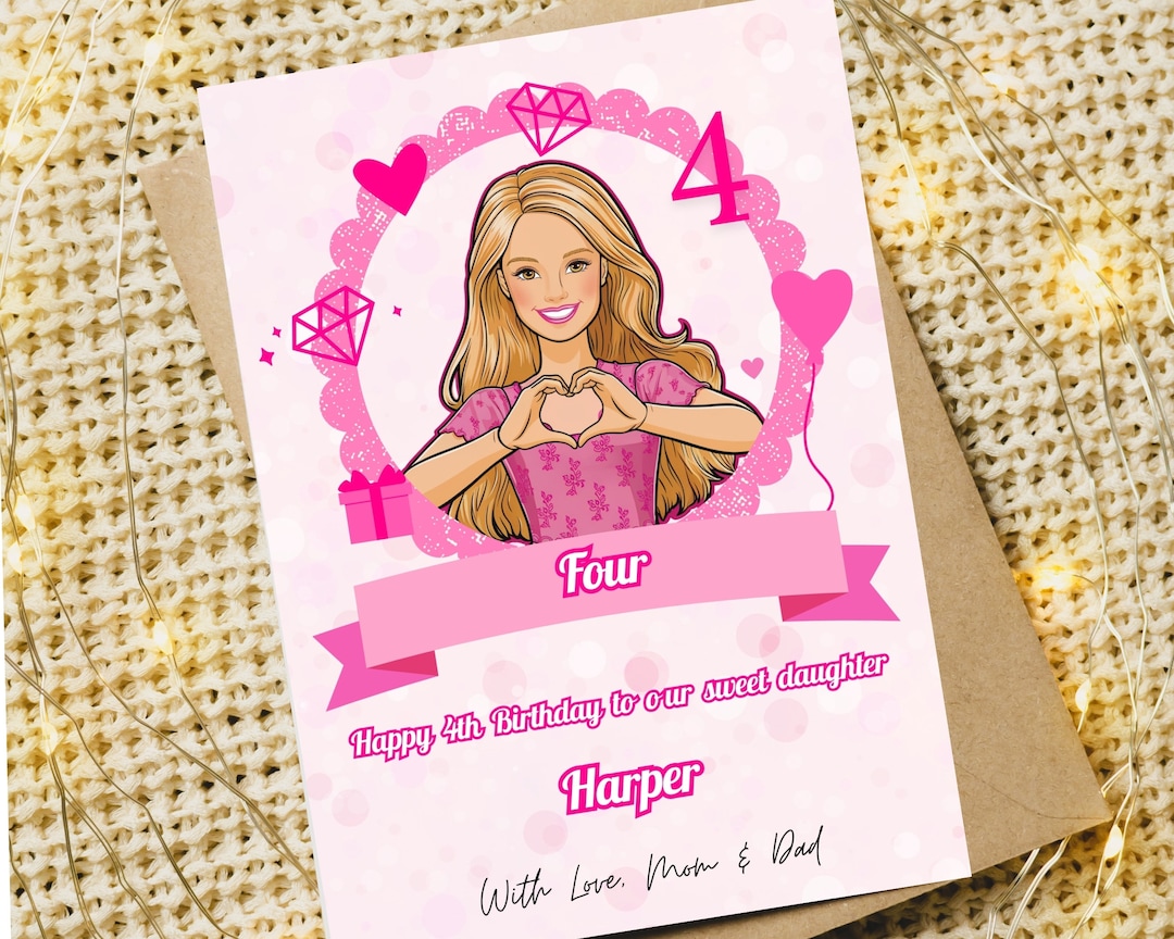 Barbie Birthday Card, Custom Barbie Card for Girl, Daughter ...