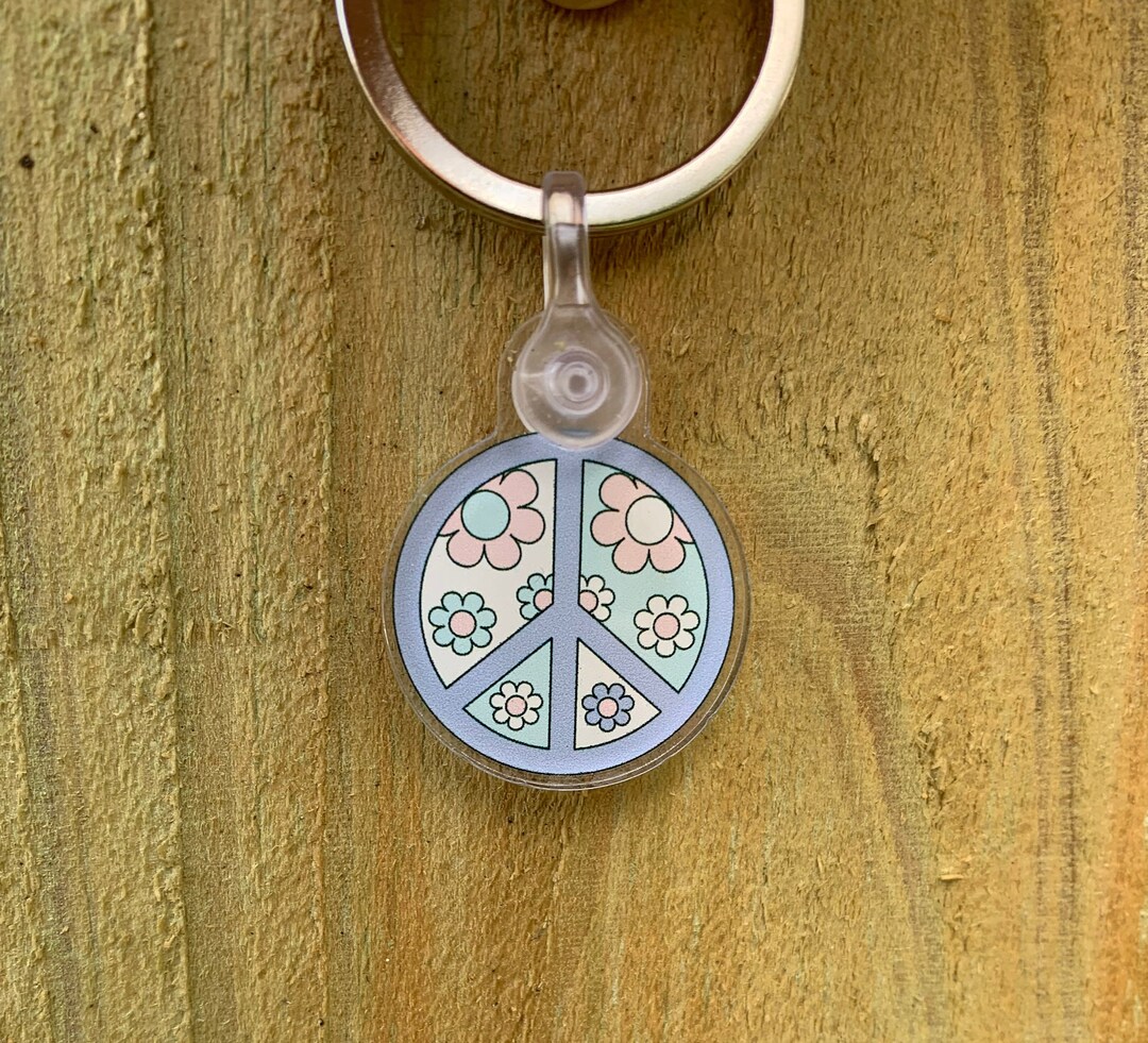 Pastel Floral Peace Sign Keychain - Etsy