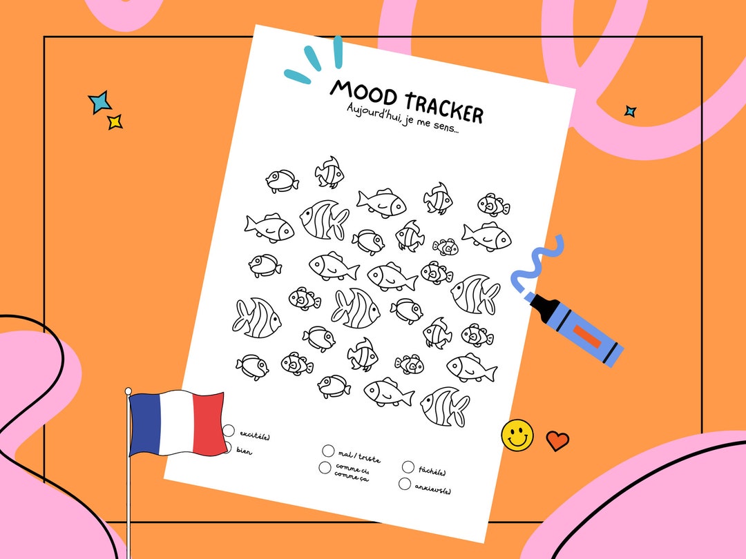 FRENCH Mood Tracker for Kids With FISH | Monthly Printable PDF ...