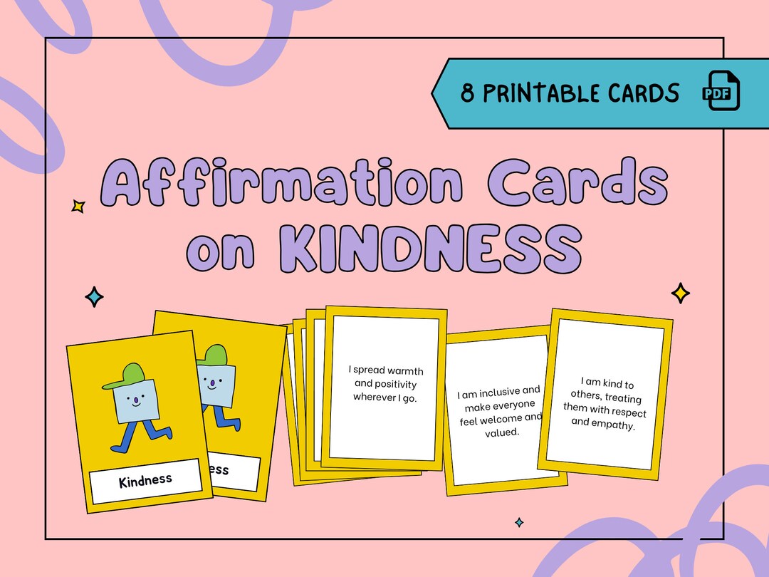 KINDNESS Affirmation Cards for Kids, Growth Mindset, Self Love, Mental ...
