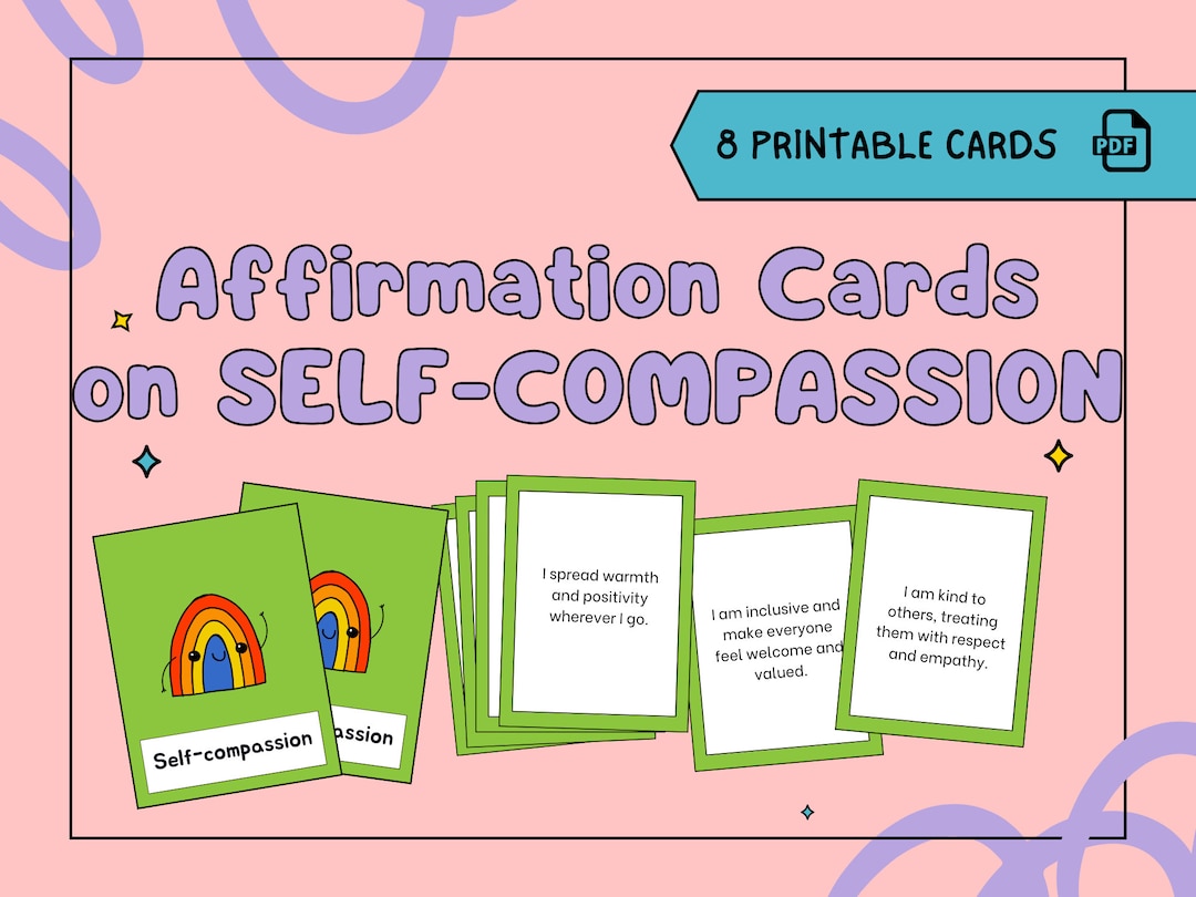 SELF COMPASSION Affirmation Cards for Kids, Growth Mindset, Self Love ...