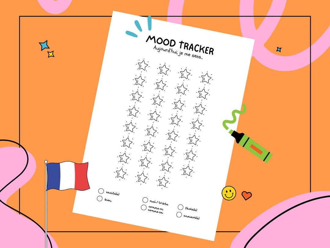 FRENCH Mood Tracker for Kids With STARS | Monthly Printable PDF ...