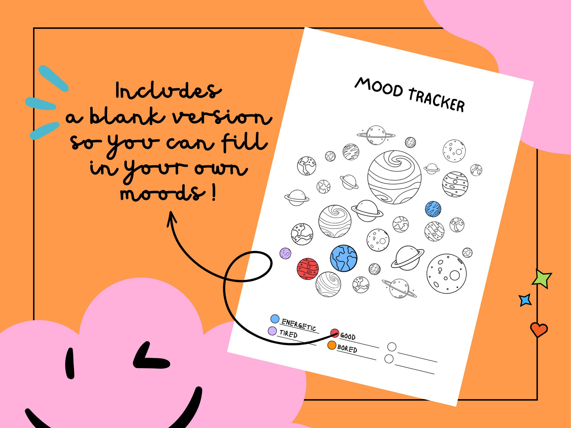 Mood Tracker for Kids With PLANETS Monthly Printable PDF Templates ...