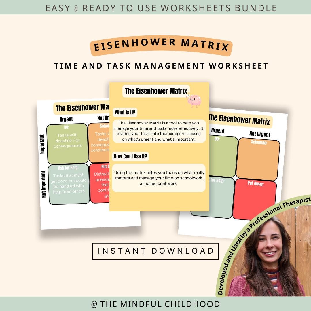 Kids Time Management Worksheets, Eisenhower Matrix, ADHD Planner, ADHD ...