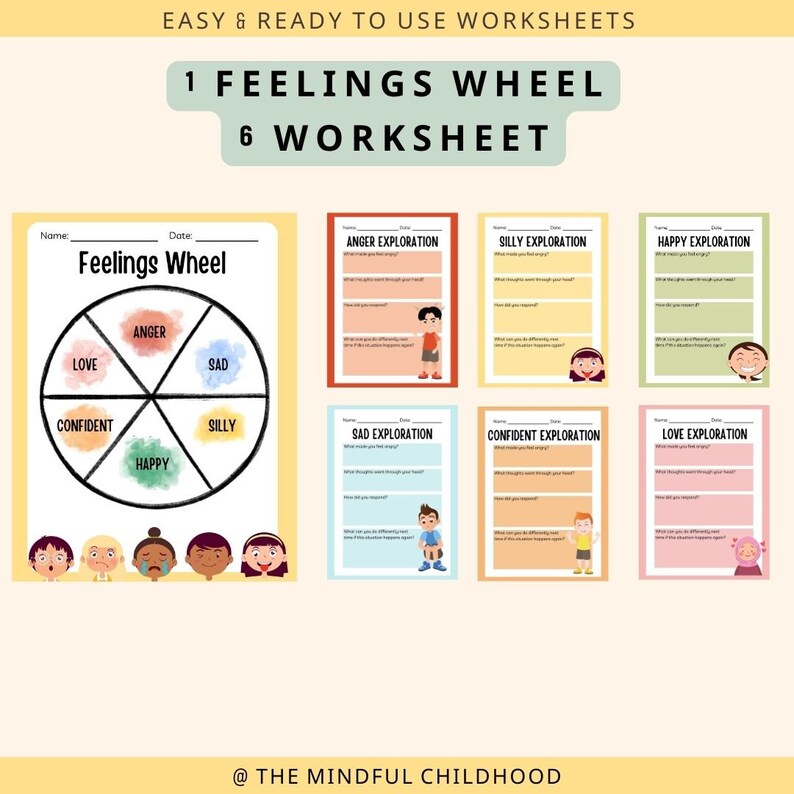 Feelings Wheel Kid, Feelings Workbook Kids, School Counseling Resource ...
