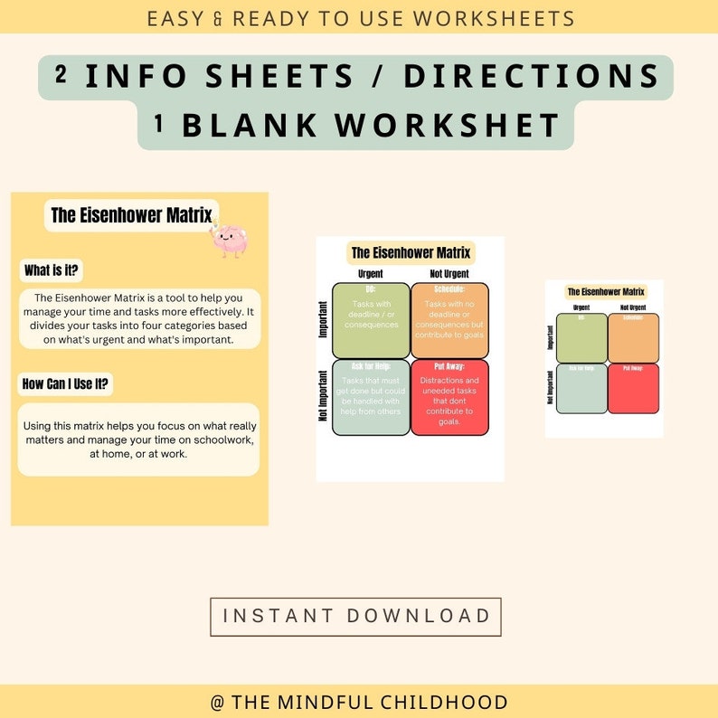 Kids Time Management Worksheets, Eisenhower Matrix, ADHD Planner, ADHD ...