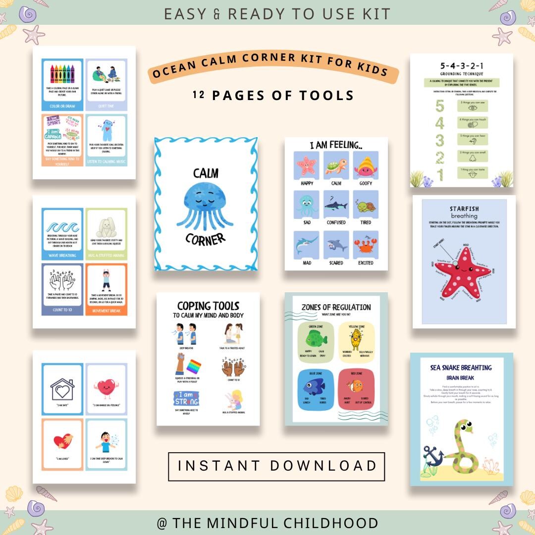 Ocean Calm Corner Kit: SEL Coping Skills, Emotions Chart (PDF Download ...