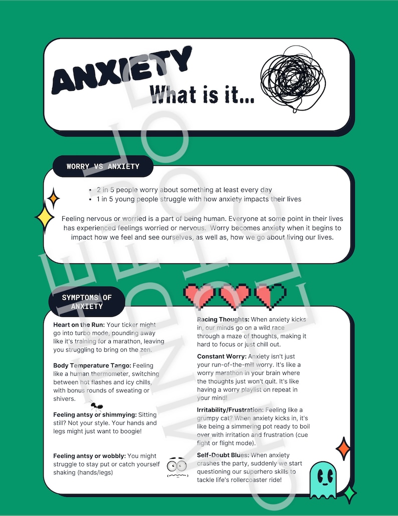Anxiety Info Sheet, Anxiety Worksheet, Information on Anxiety for Kid ...