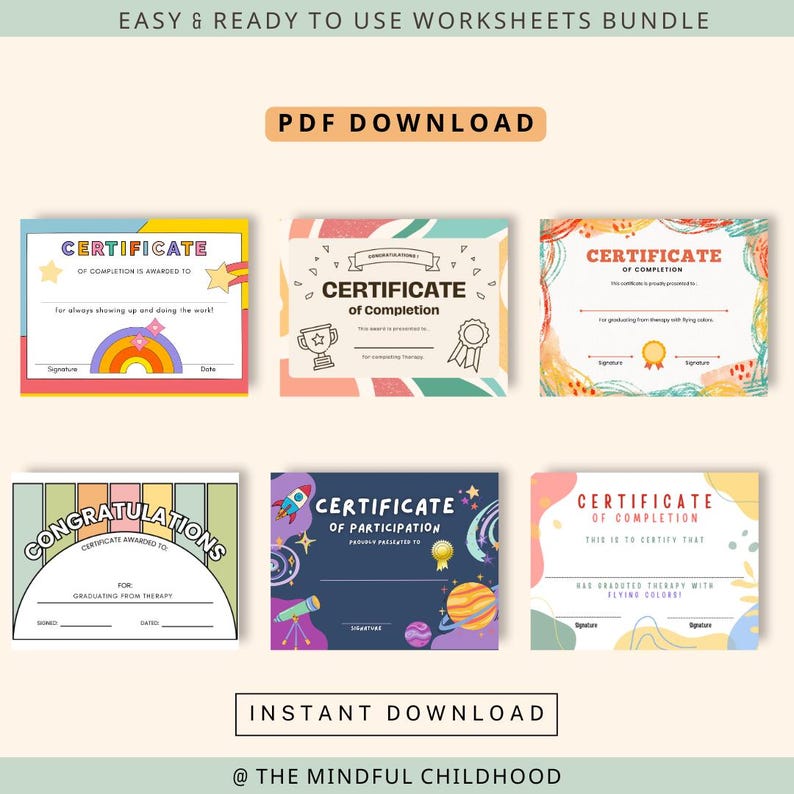 Therapy Graduation Certificates, Certificate of Completion ...