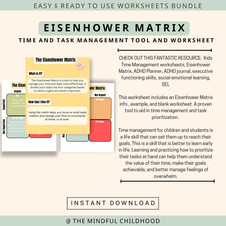 Kids Time Management Worksheets: Eisenhower Matrix (PDF Pattern) - Etsy