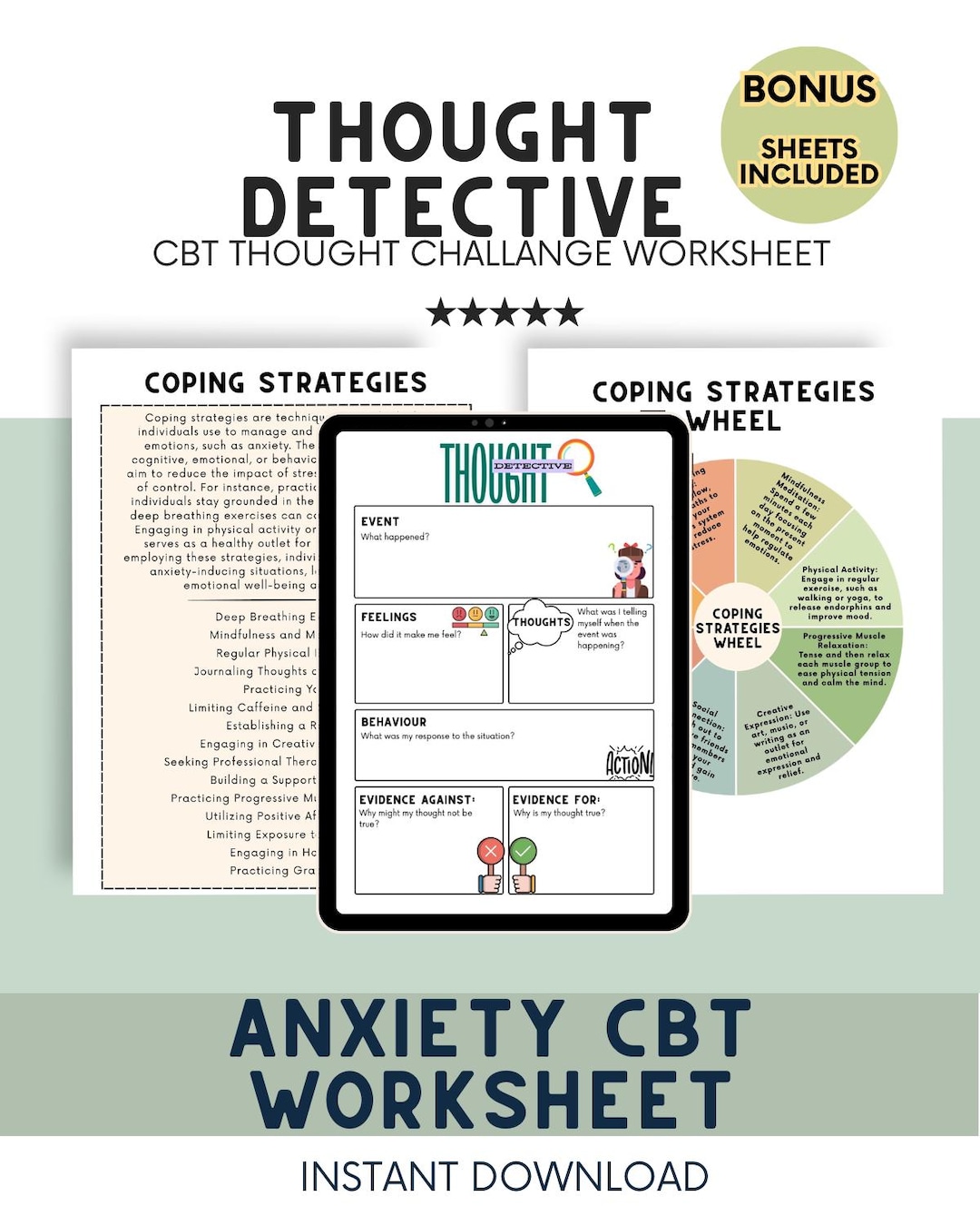 Thought Detective Worksheet: Kids CBT Therapy Tool (PDF Pattern) - Etsy