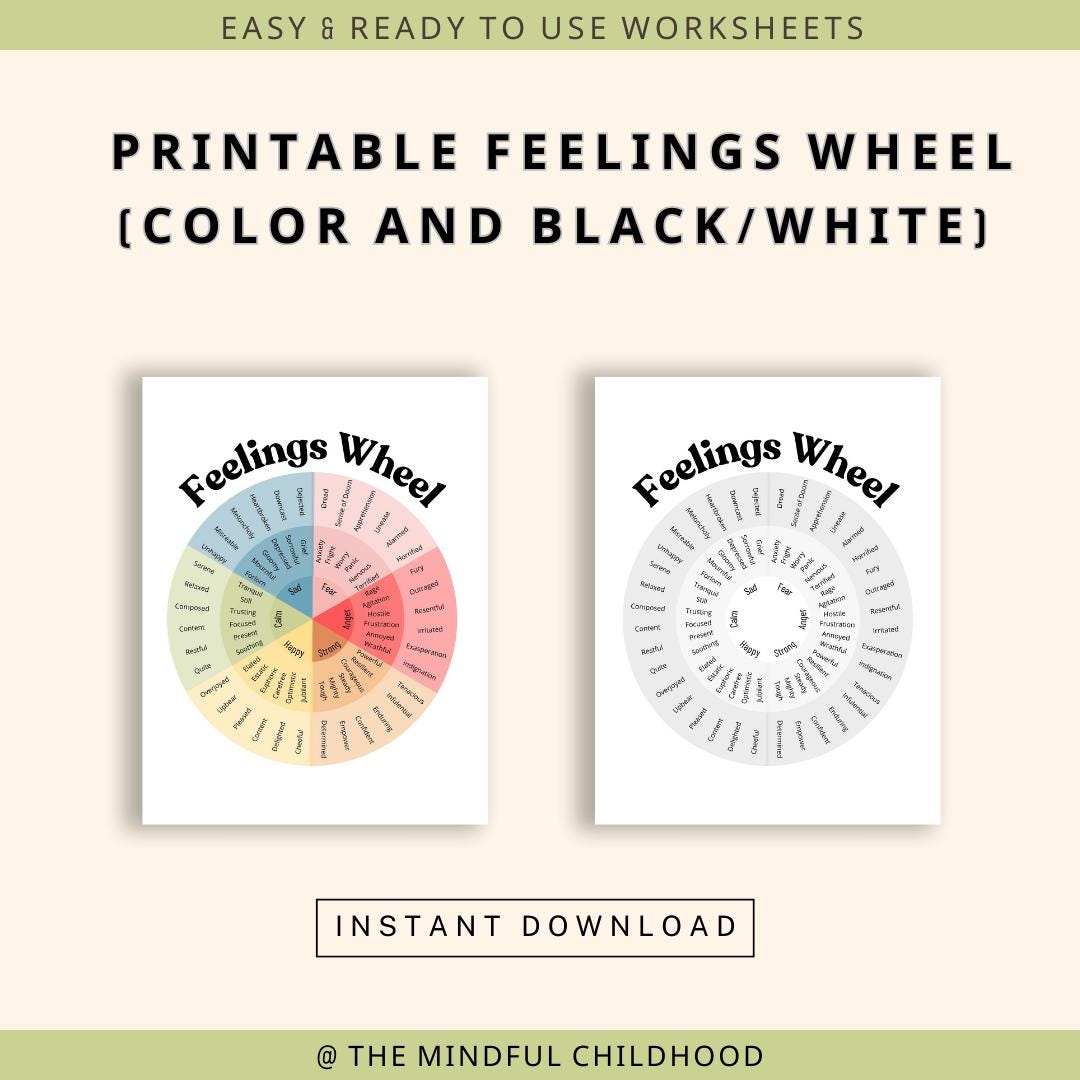 Printable Feelings Wheel, Emotions Wheel Download, Wheel of Emotions ...