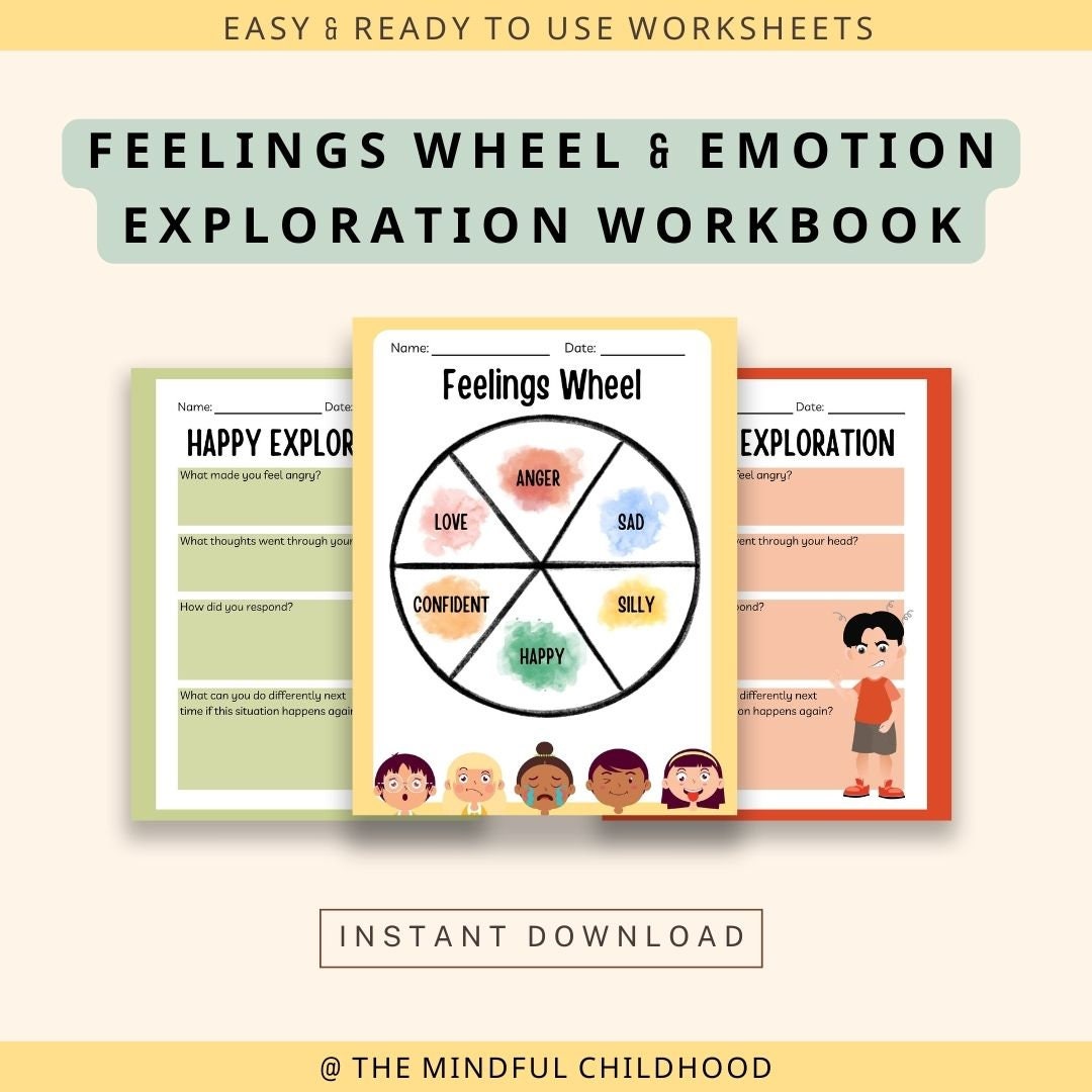 Feelings Wheel Kid, Feelings Workbook Kids, School Counseling Resource ...