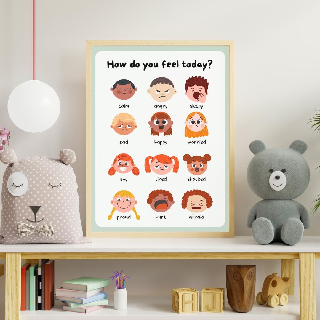 Feelings Poster, Emotions Chart, Kids Room Decor, Calm Corner Print ...