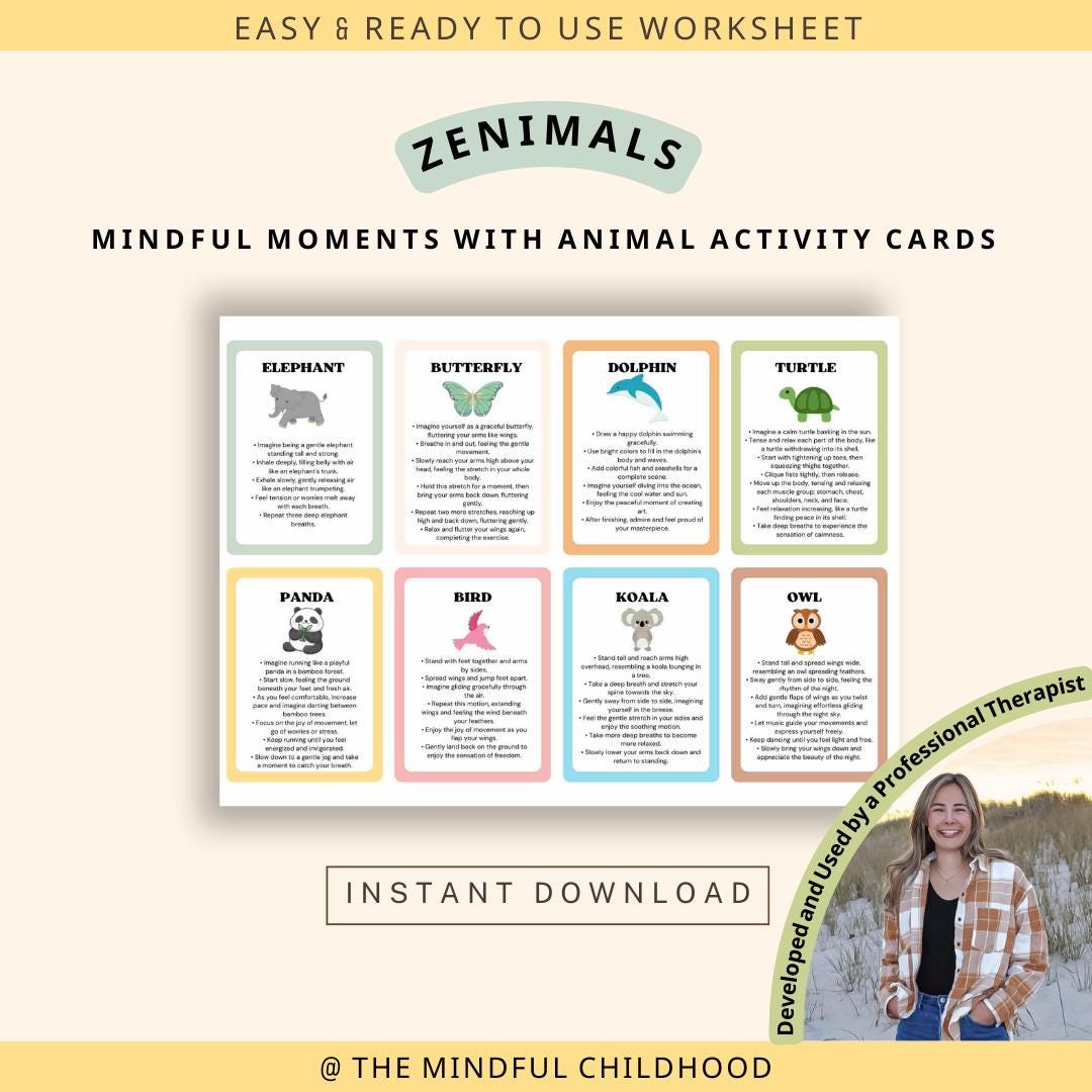Mindfulness Activity Cards for Kids: Animal Coping Strategies (digital ...