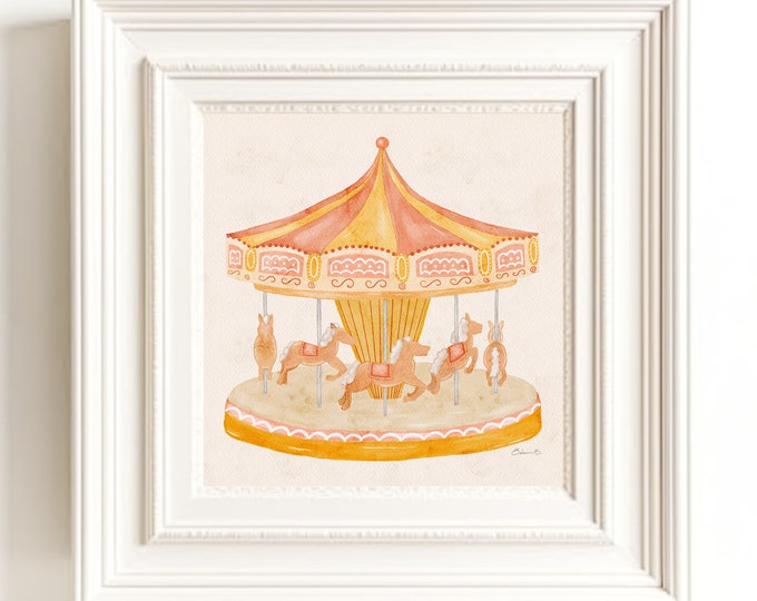 Elephant Carousel Girls Room Nursery Art Print Watercolor Wall Art ...