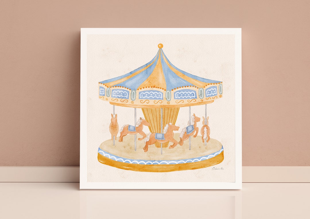 Boys Nursery Horse Carousel, Carousel Poster, Tivoli Print, Children's ...