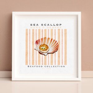 Scallop Art Print for a Modern Kitchen | Seafood & Shellfish Poster ...