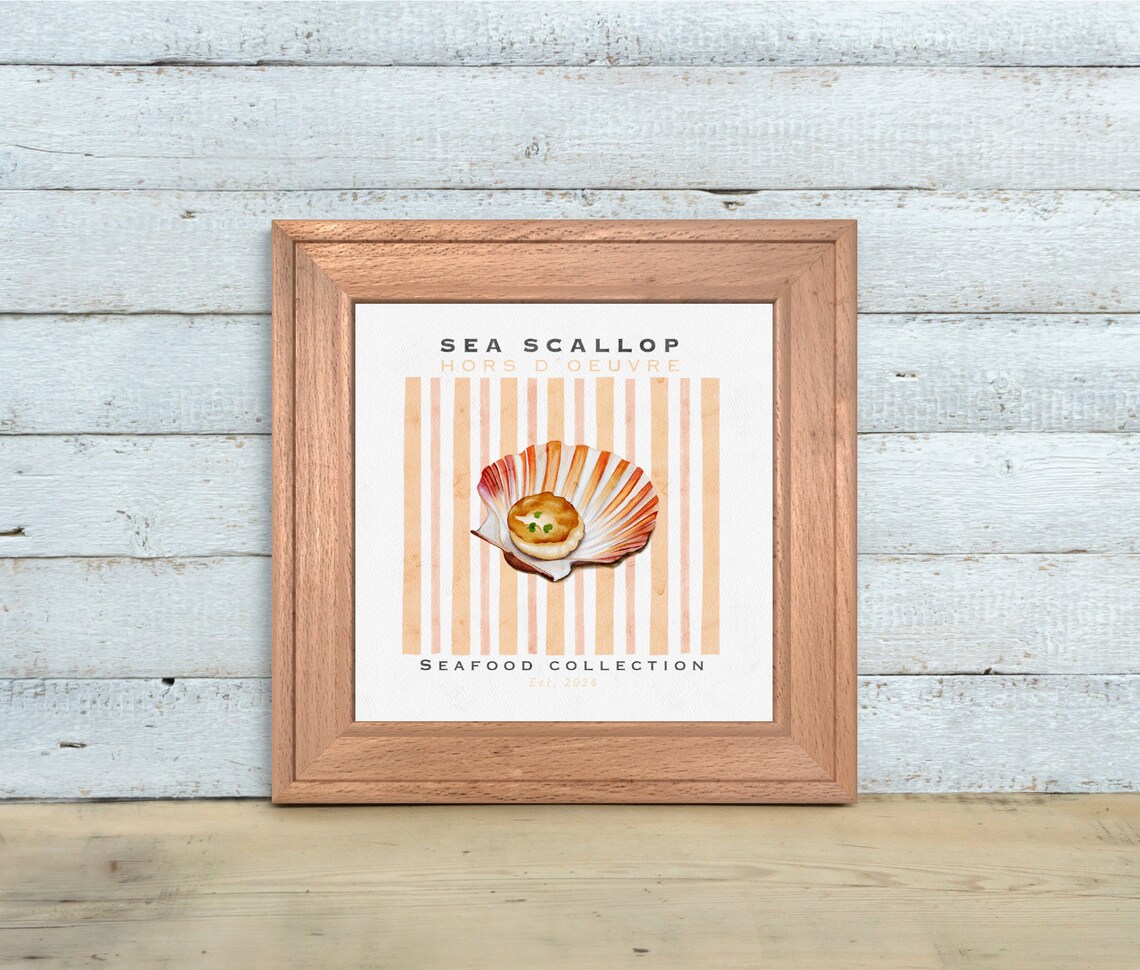 Scallop Art Print for a Modern Kitchen | Seafood & Shellfish Poster ...