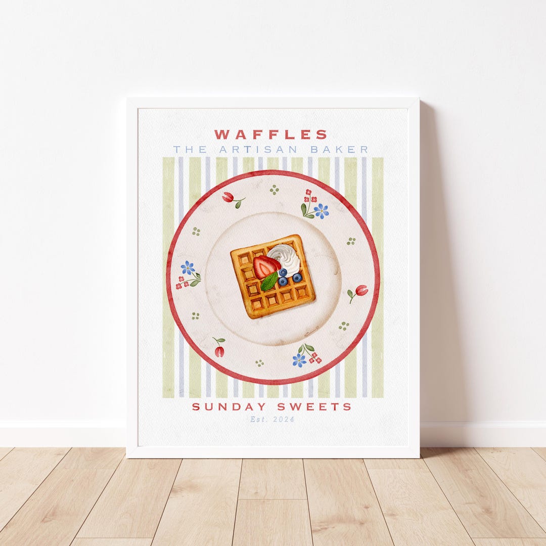 Belgian Breakfast Waffle Poster, Old-fashioned Grandma Kitchen Print ...