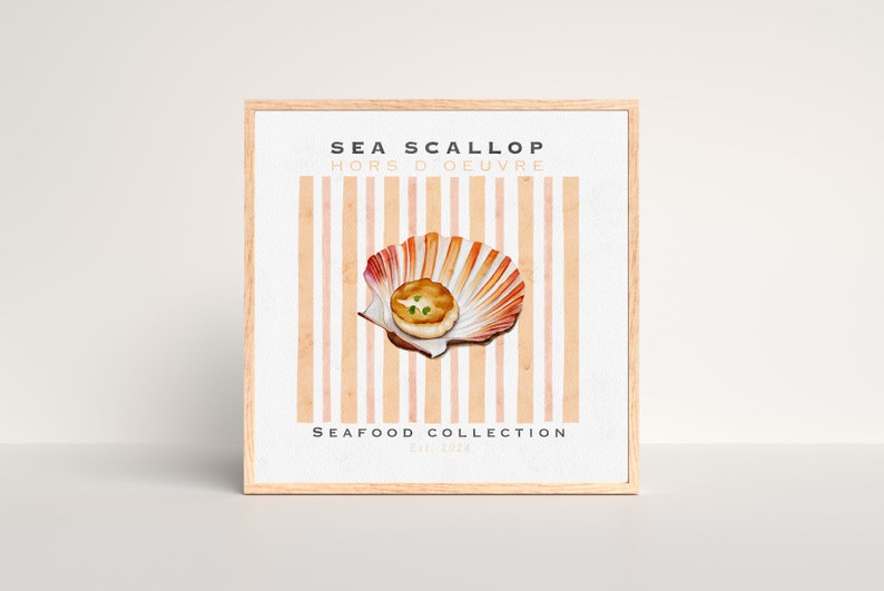 Scallop Art Print for a Modern Kitchen | Seafood & Shellfish Poster ...