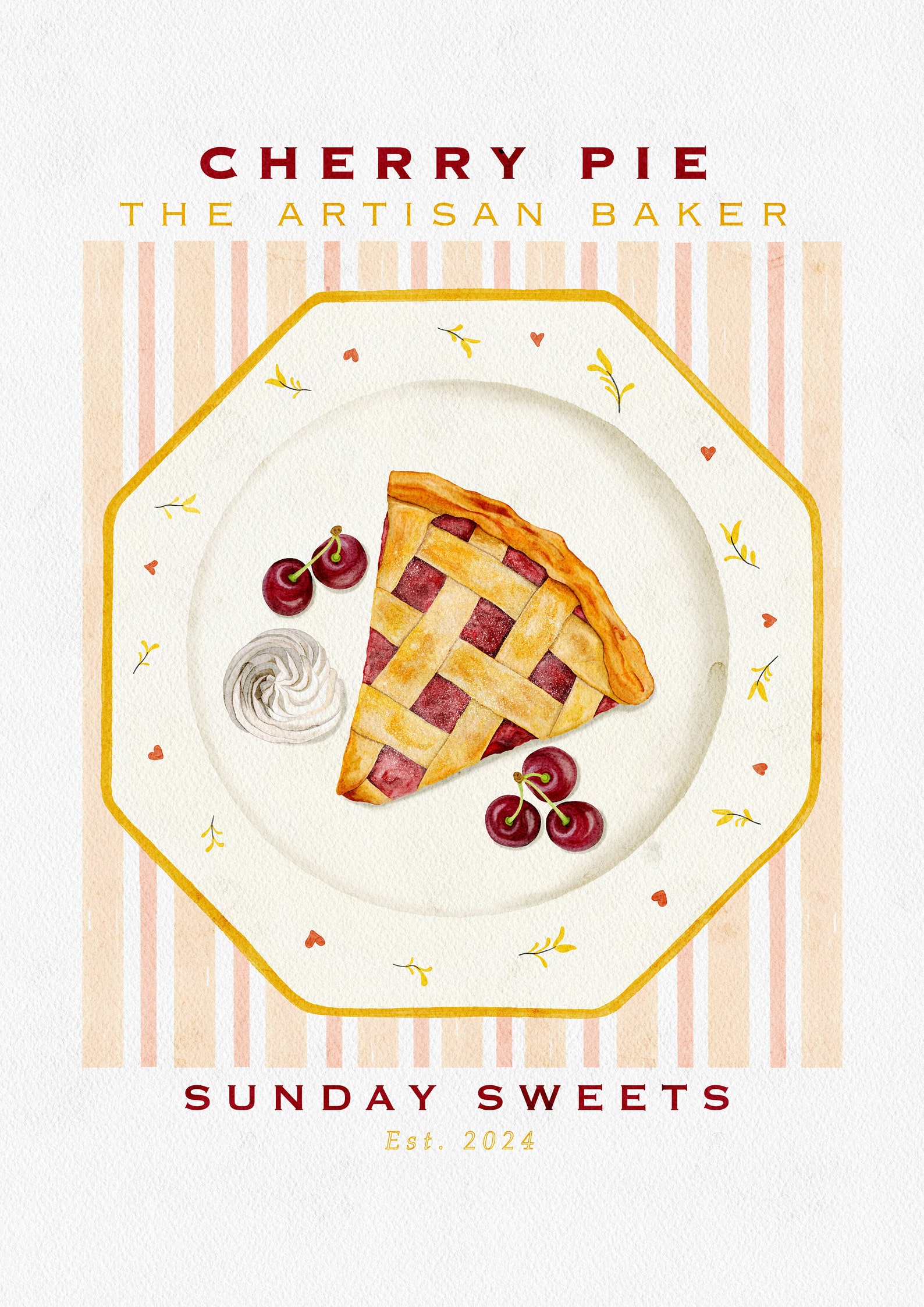 Charming Bakery Cherry Pie Poster, Old-fashioned Grandma Kitchen Print ...