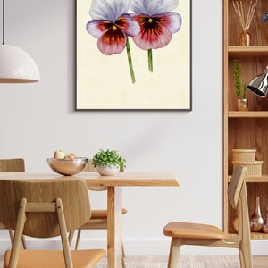Pansies Summer Flower Poster, Watercolor Flower Botanical Poster ...